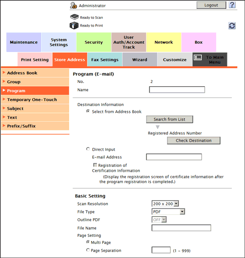 Registering an E-mail Address Program