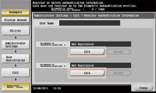 Registering User Authentication Information