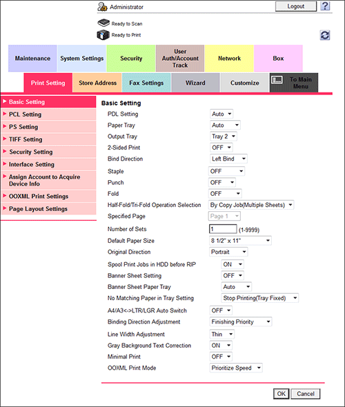 Specifying the Default Print Settings