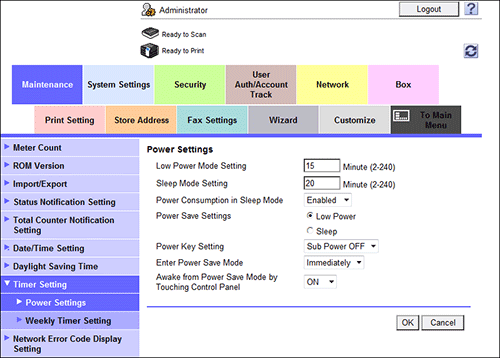 Setting the Power Key/Power Save Function