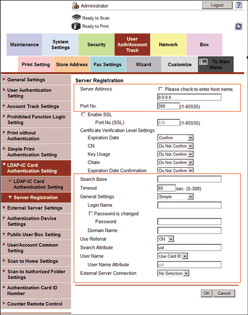 Authenticating In the LDAP Server Using the Authentication Card (LDAP-IC Card Authentication)