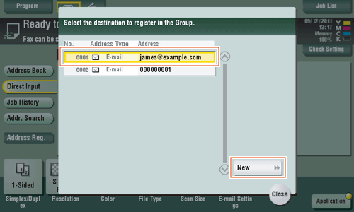 Registering directly entered destinations in Address Book